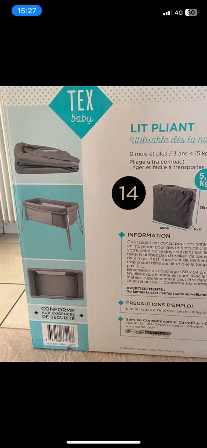 Lit pliant parapluie bébé neuf - Tex baby | Beebs