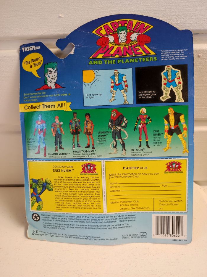 Figurine Captain Planet Duke Nukem Tiger toys 1991 neuve sous blister ...
